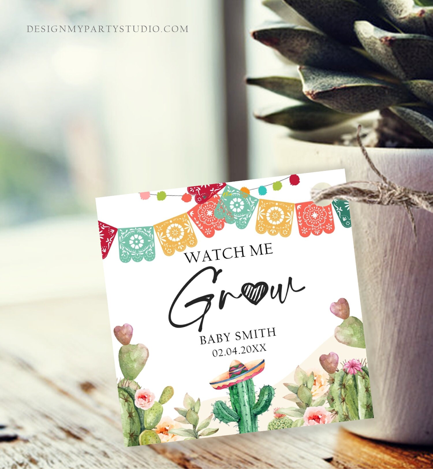 Editable Watch Me Grow Tags Fiesta Cactus Favor Tags Baby Shower Bridal ...