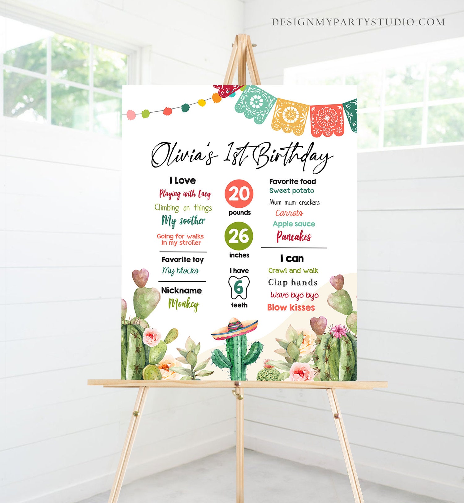 Editable Cactus Fiesta Birthday Milestones Sign First Birthday - Etsy