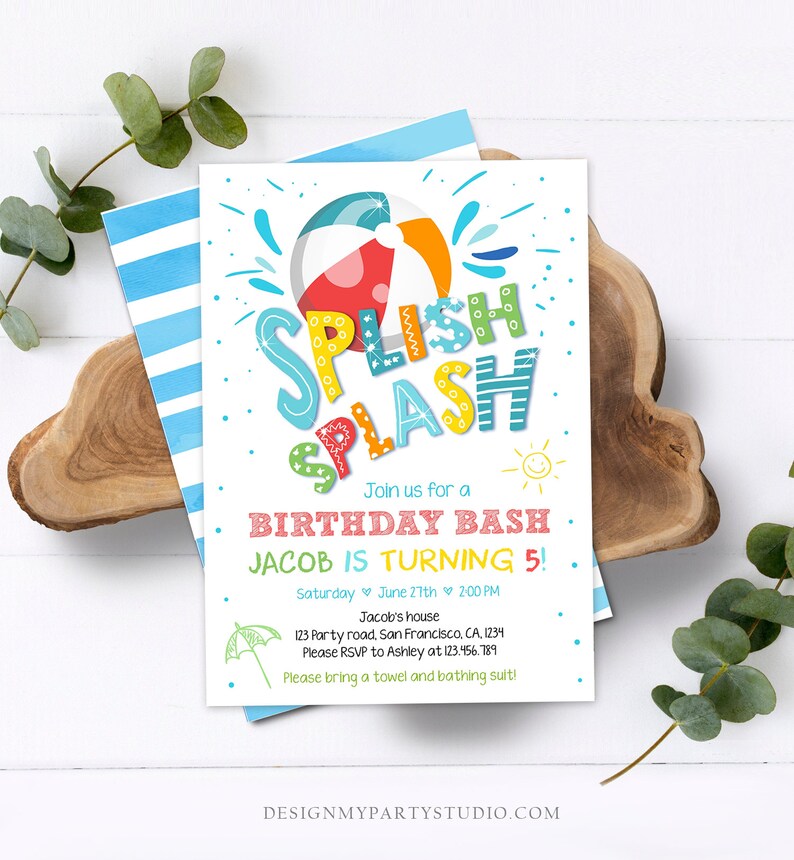 Editable Splish Splash Birthday Invitation Pool Party Boy - Etsy