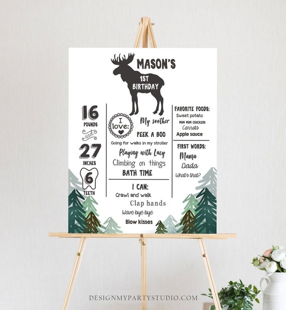 Editable Lumberjack Birthday Milestones Sign Wild One Stat Poster ...