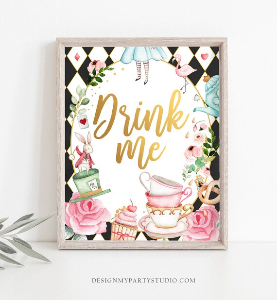 Alice in Wonderland Party Sign Drink Me Sign Mad Tea Party Alice in ...