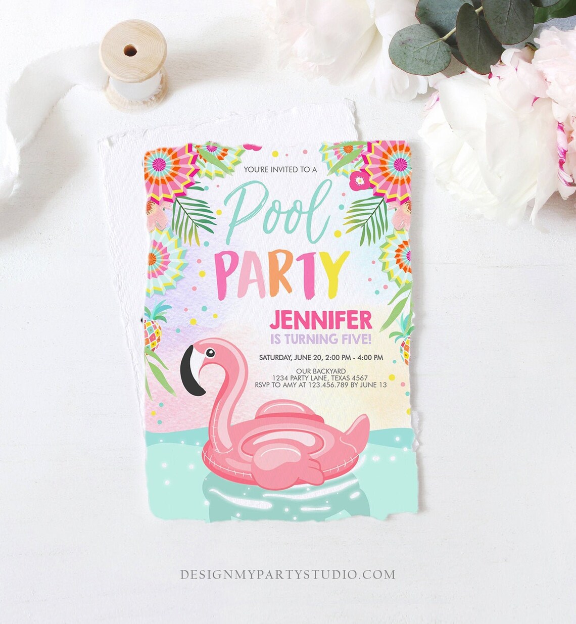 Editable Pool Party Invitation Flamingo Pool Party Birthday | Etsy
