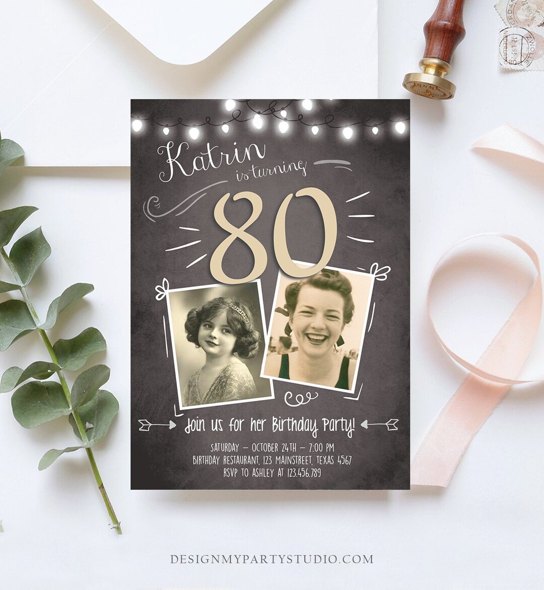 Editable 80th Birthday Invitation ANY AGE Chalkboard Rustic - Etsy UK