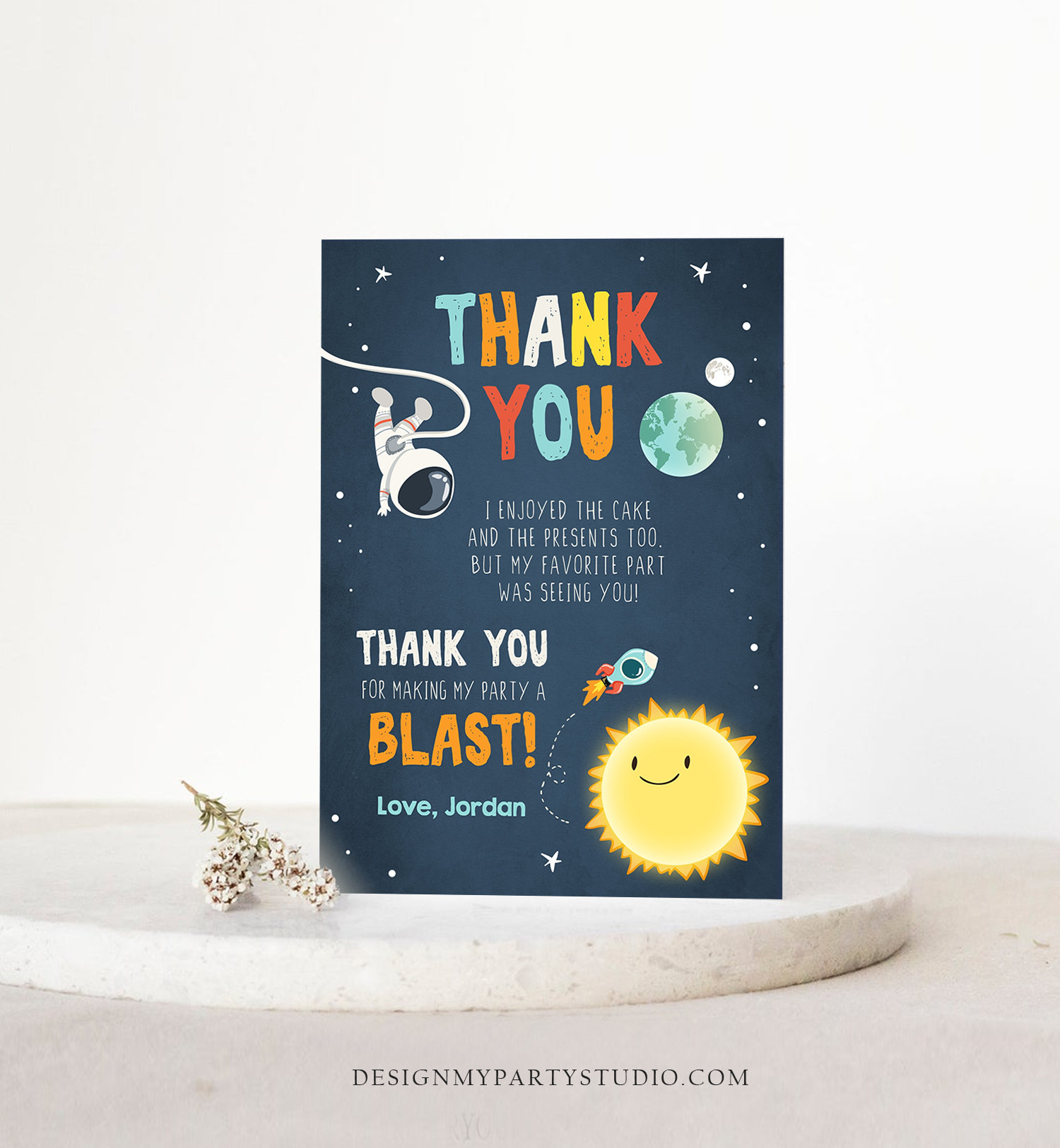 Editable Space Birthday Thank You Card Space Astronaut to the Moon ...