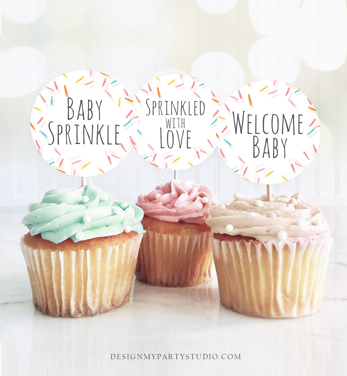 Baby Sprinkle Cupcake Toppers Favor Tags Baby Sprinkle Decoration ...