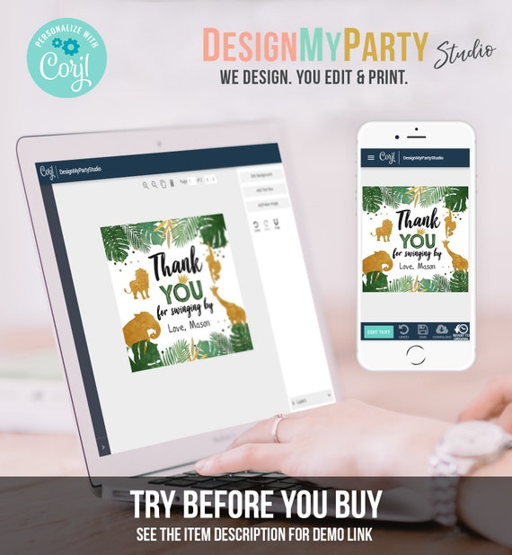 Paper & Party Supplies Editable Safari Animals Wild One Tags Thank You ...