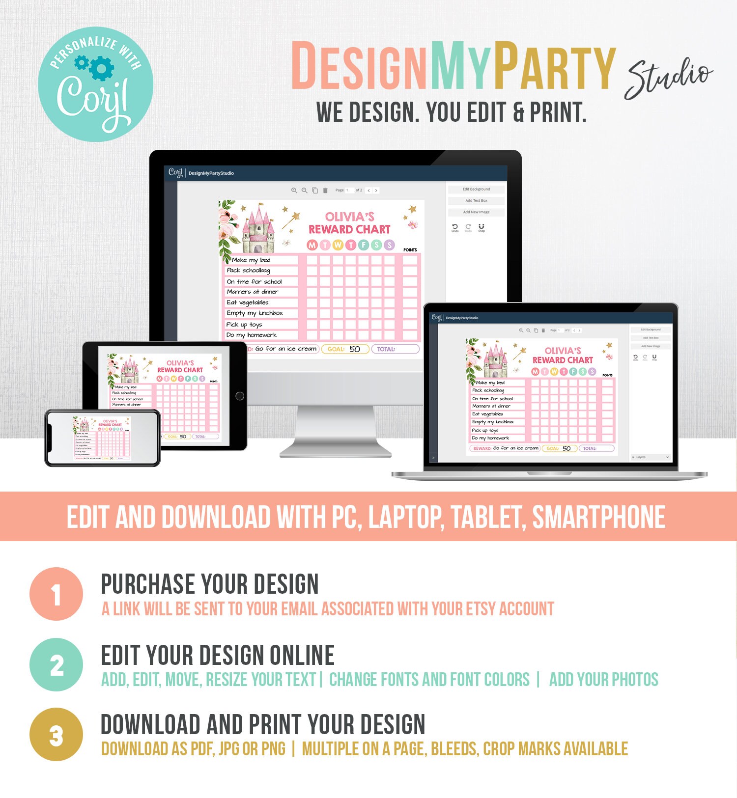 Editable Princess Reward Chart Princess Chore Chart for Kids - Etsy