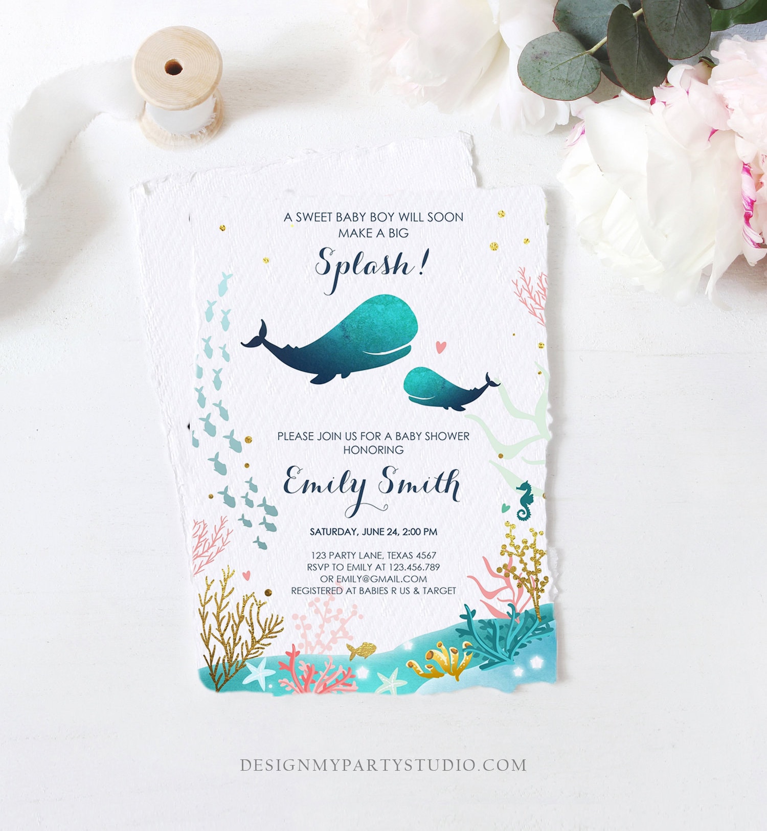 Editable Baby Shower Invitation Nautical Whale Baby Shower | Etsy