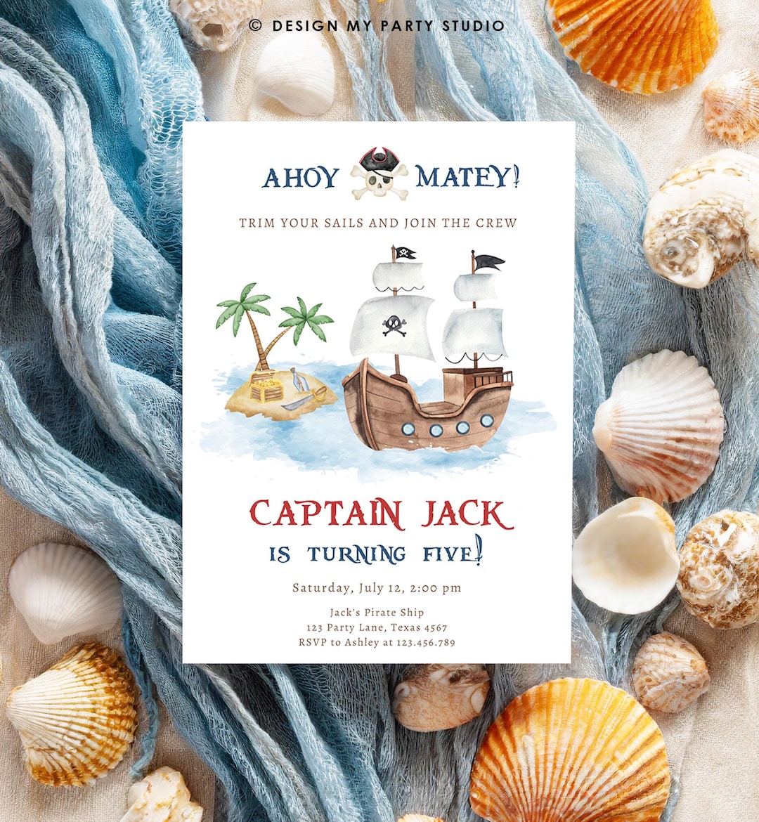 Editable Ahoy Matey Pirate Birthday Invitation Pirates Party Nautical ...
