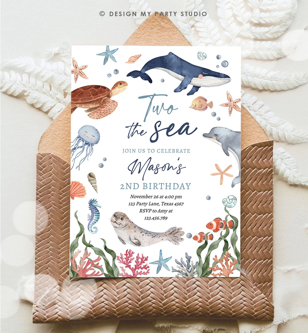 Editable Two the Sea Birthday Invitation Nautical 2nd Birthday Second ...