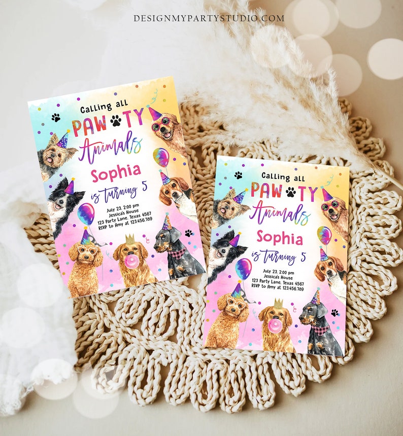 Editable Dogs Birthday Party Invitation Puppy Birthday Invite - Etsy