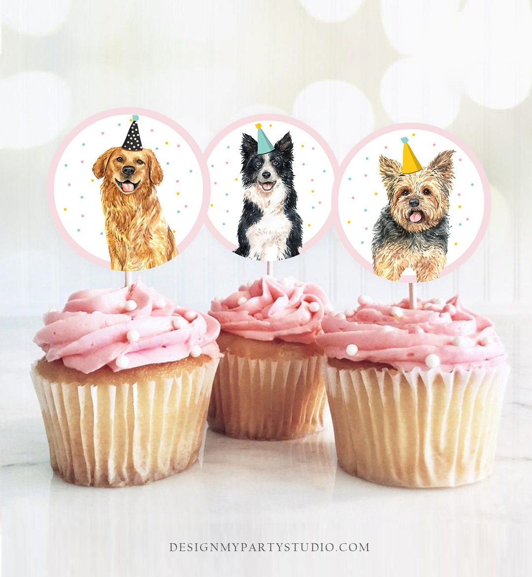 Puppy Dog Cupcake Toppers Puppy Favor Tags Puppy Birthday Dog Pink Girl ...