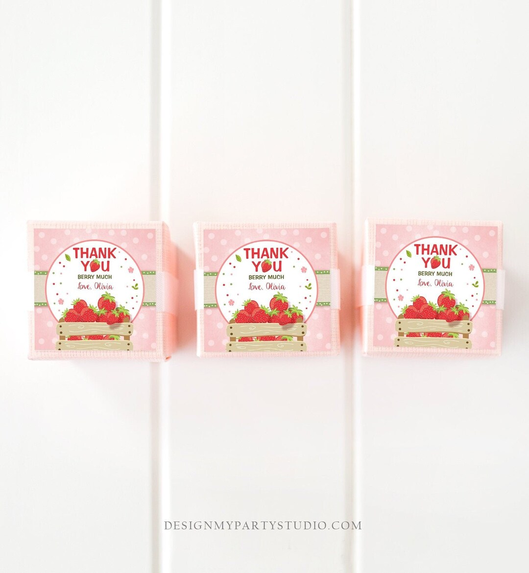 Editable Strawberry Favor Tag Strawberry Birthday Thank You Round Tag ...
