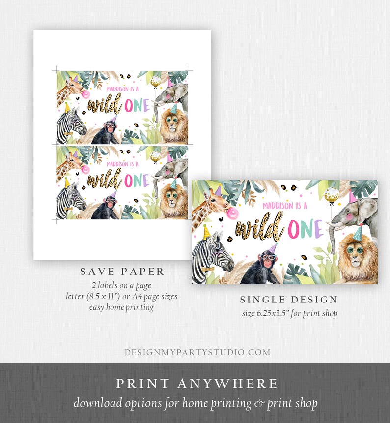 Editable Party Animals Gable Box Label Safari Animals Birthday - Etsy