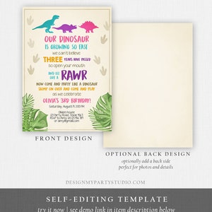 Editable Dinosaur Birthday Invitation Dino Dig Party Prehistoric Girl ...