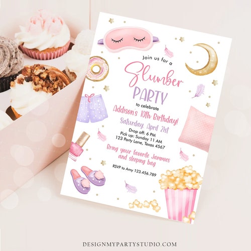 Editable Slumber Party Birthday Invitation Sleepover Birthday Etsy