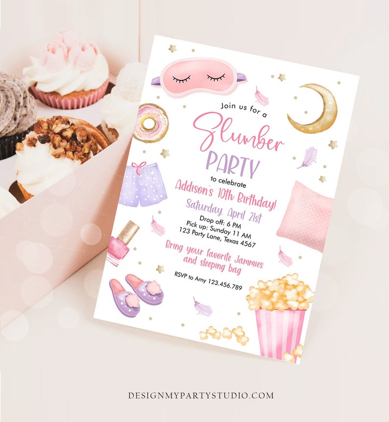 Editable Slumber Party Birthday Invitation Sleepover Birthday Etsy