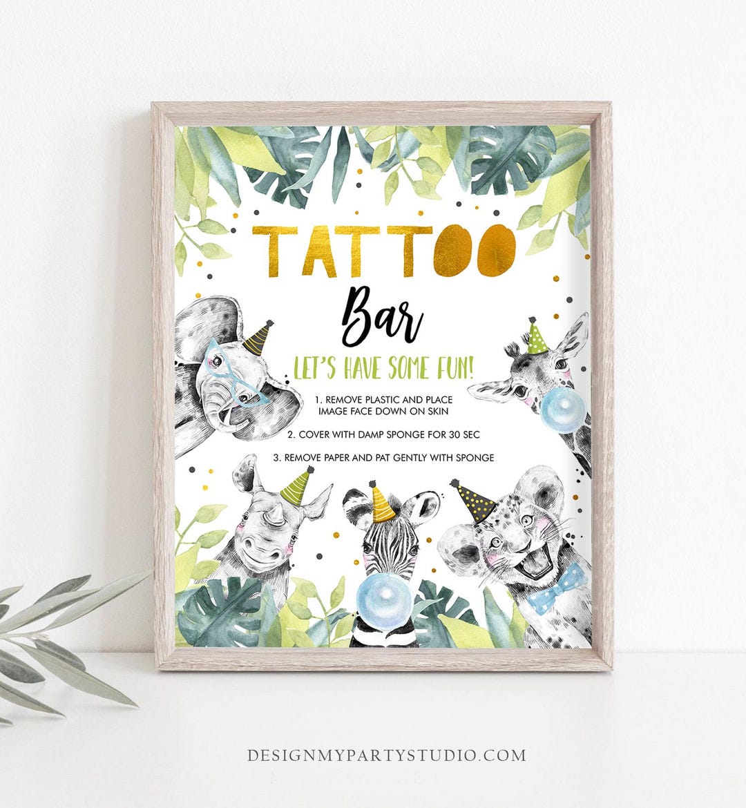Tattoo Bar Sign Party Animals Birthday Sign Safari Animals Decor Boy ...