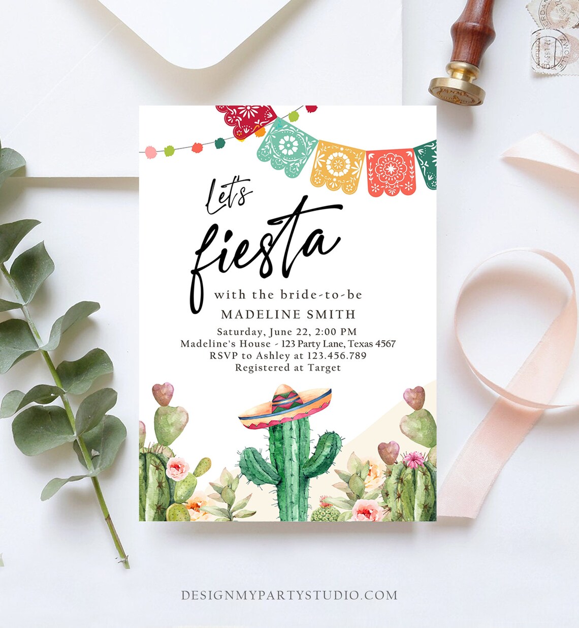 Editable Fiesta Bridal Shower Invitation Couples Shower Mexican Cactus ...