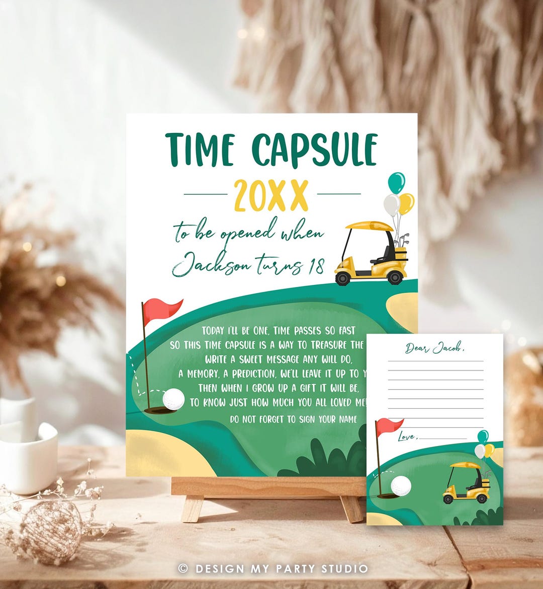 Editable Golf Time Capsule First Birthday Party Hole in One Birthday ...
