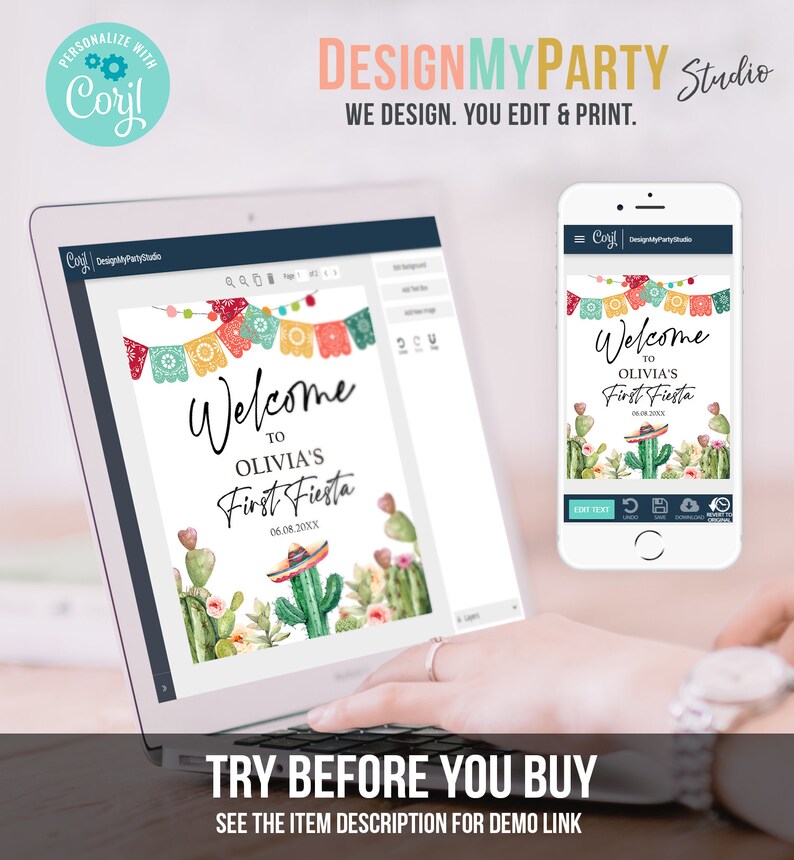 Editable Fiesta Cactus Welcome Sign First Fiesta Birthday Welcome ...