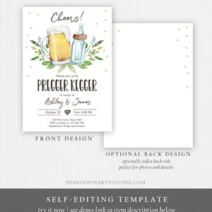 Editable Pregger Kegger Invitation Bottle and Beers Baby Shower Cheers ...
