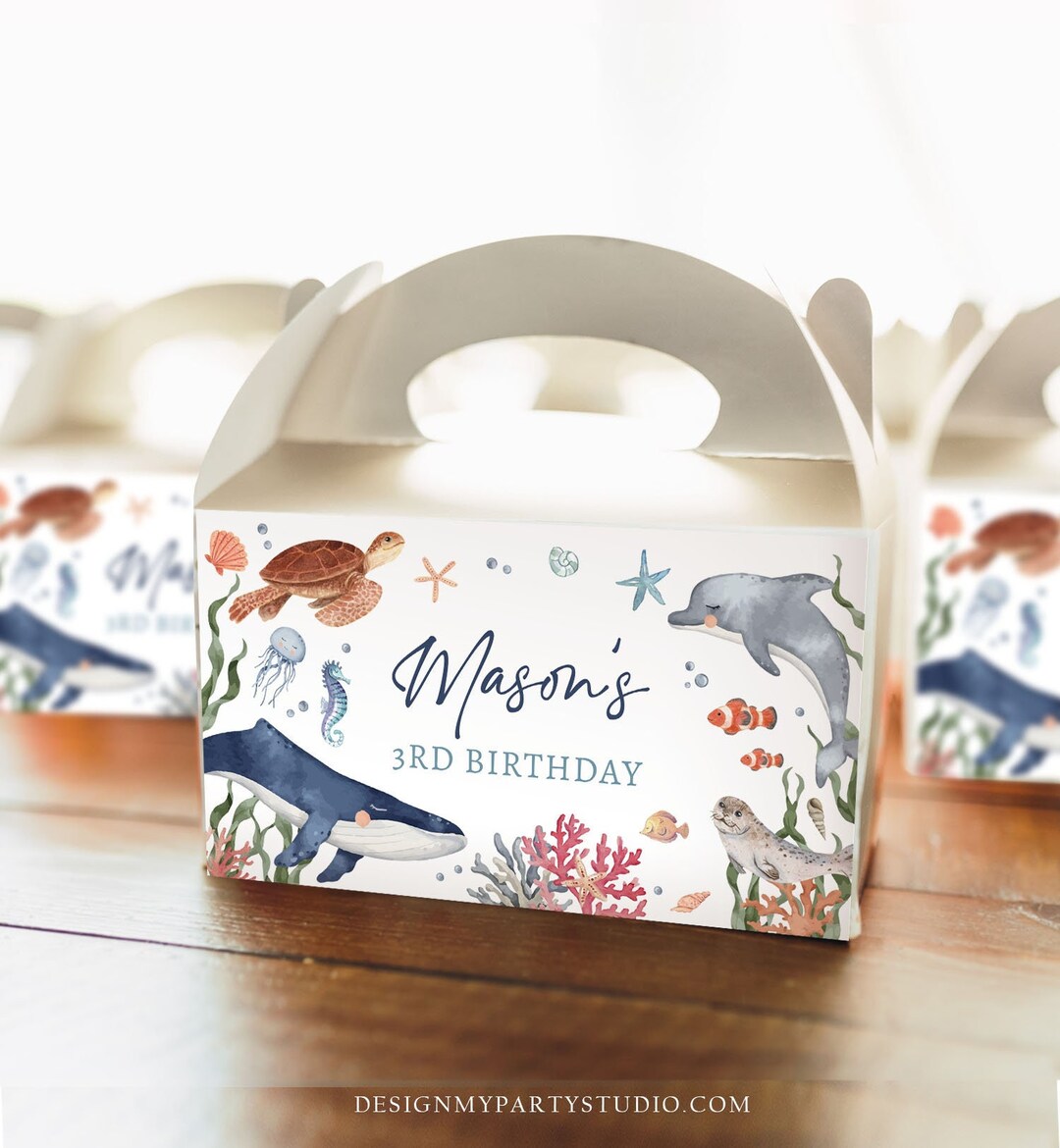 Under the Sea Gable Gift Box Label Sea Ocean Life Girl Boy Birthday ...