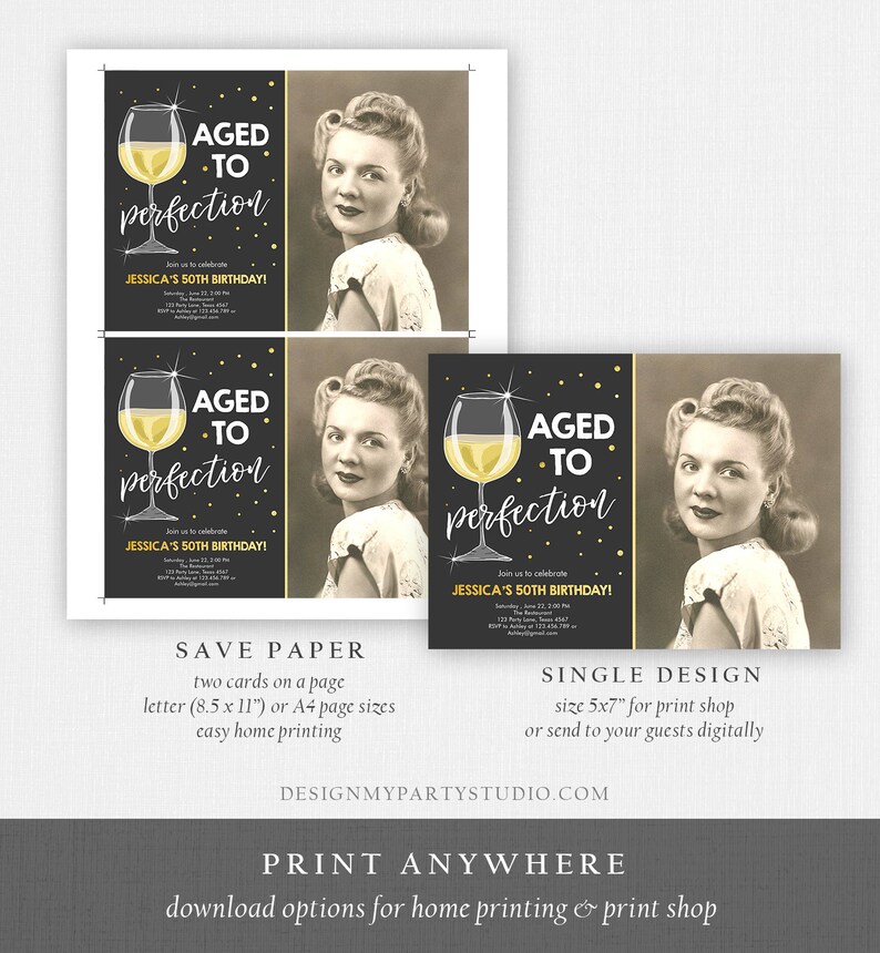 Editable Aged To Perfection Birthday Invitation Wine Adult Etsy