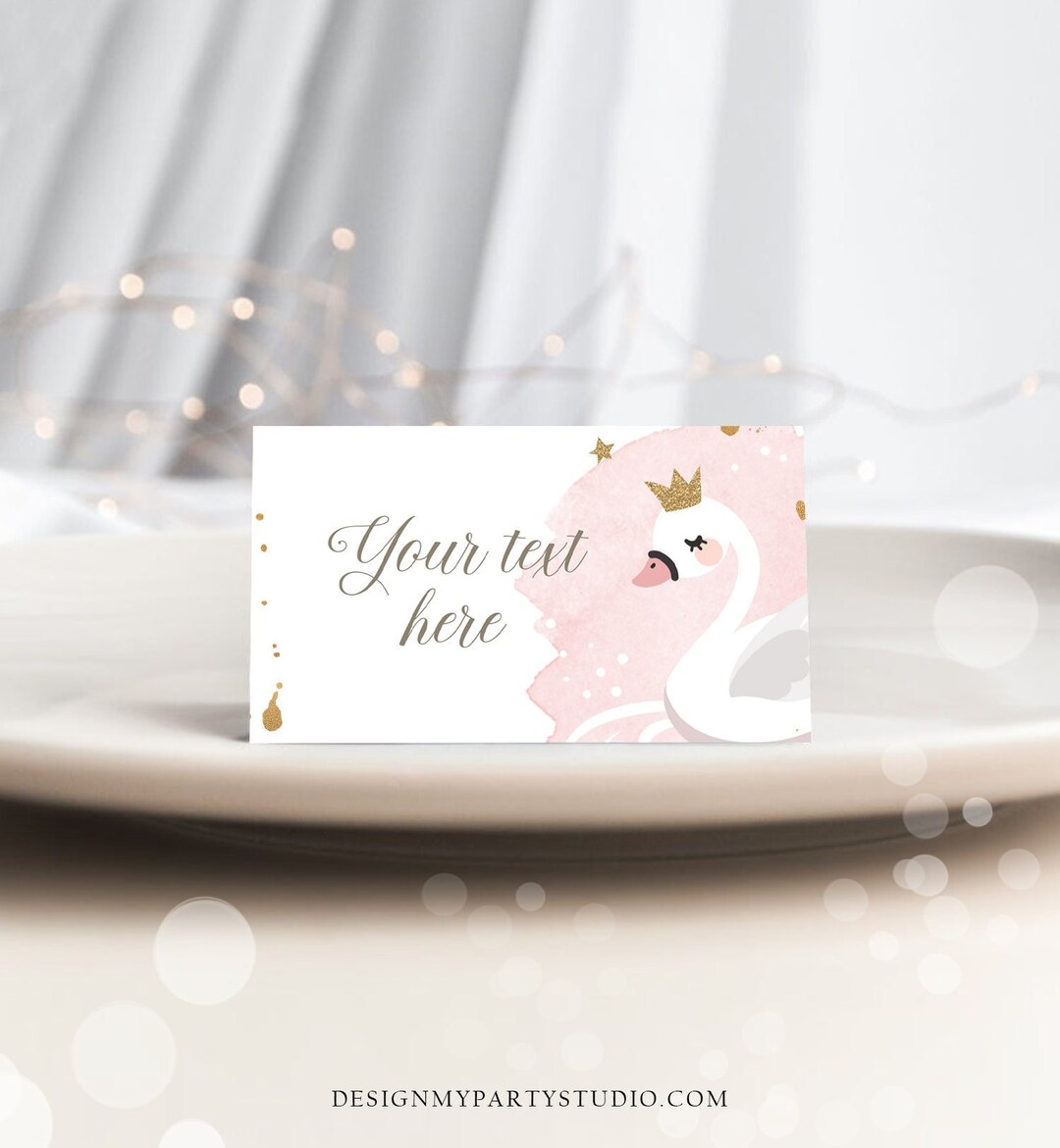 Editable Swan Food Label Birthday Princess Swan Place Card Tent Insert ...