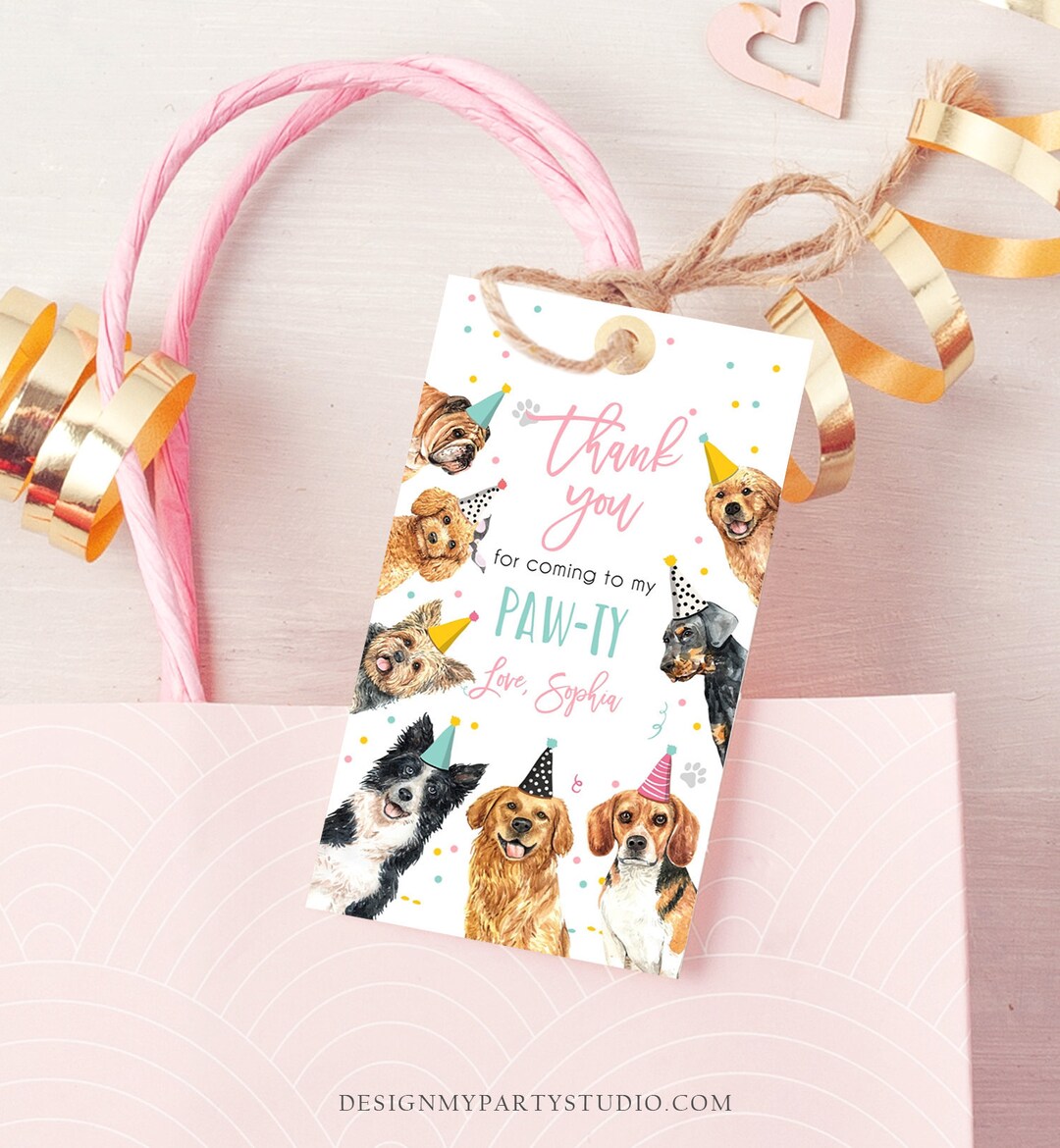 Editable Puppy Favor Tags Puppy Dog Birthday Thank You Tag Girl Pink ...