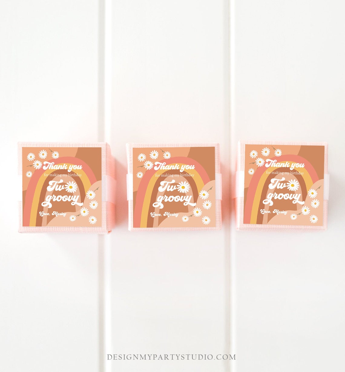 Editable Two Groovy Favor Tags Retro Daisy Birthday Thank You - Etsy