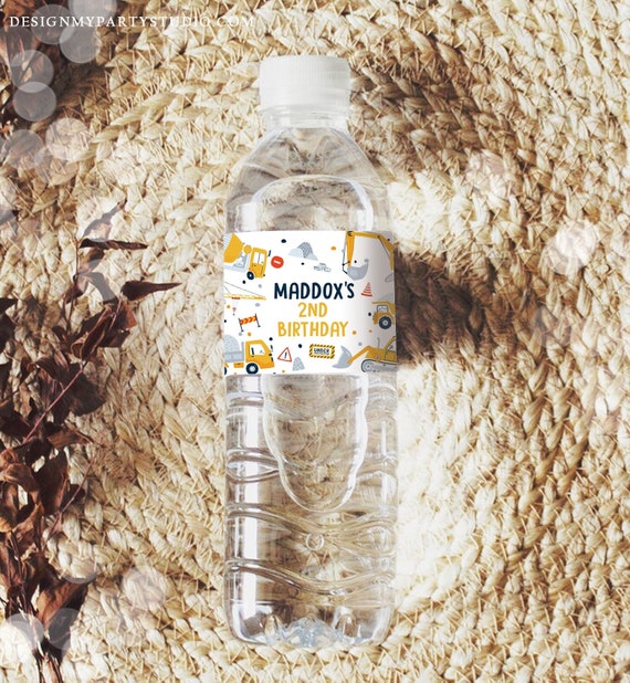 Editable Construction Water Bottle Labels Dump Truck Birthday Boy ...