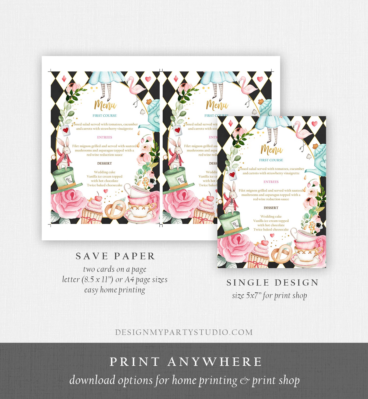 Editable Alice in Wonderland Menu Card Alice in Onederland - Etsy