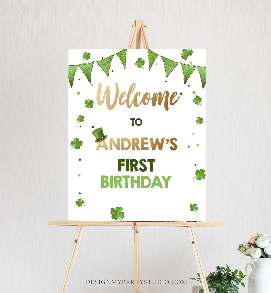 Editable St. Patrick's Day Welcome Sign Boy Green Gold Lucky 1st ...