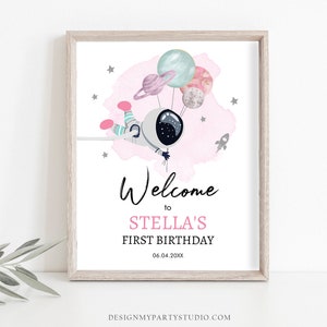 Editable Outer Space Birthday Welcome Sign 1st Birthday Girl Pink ...