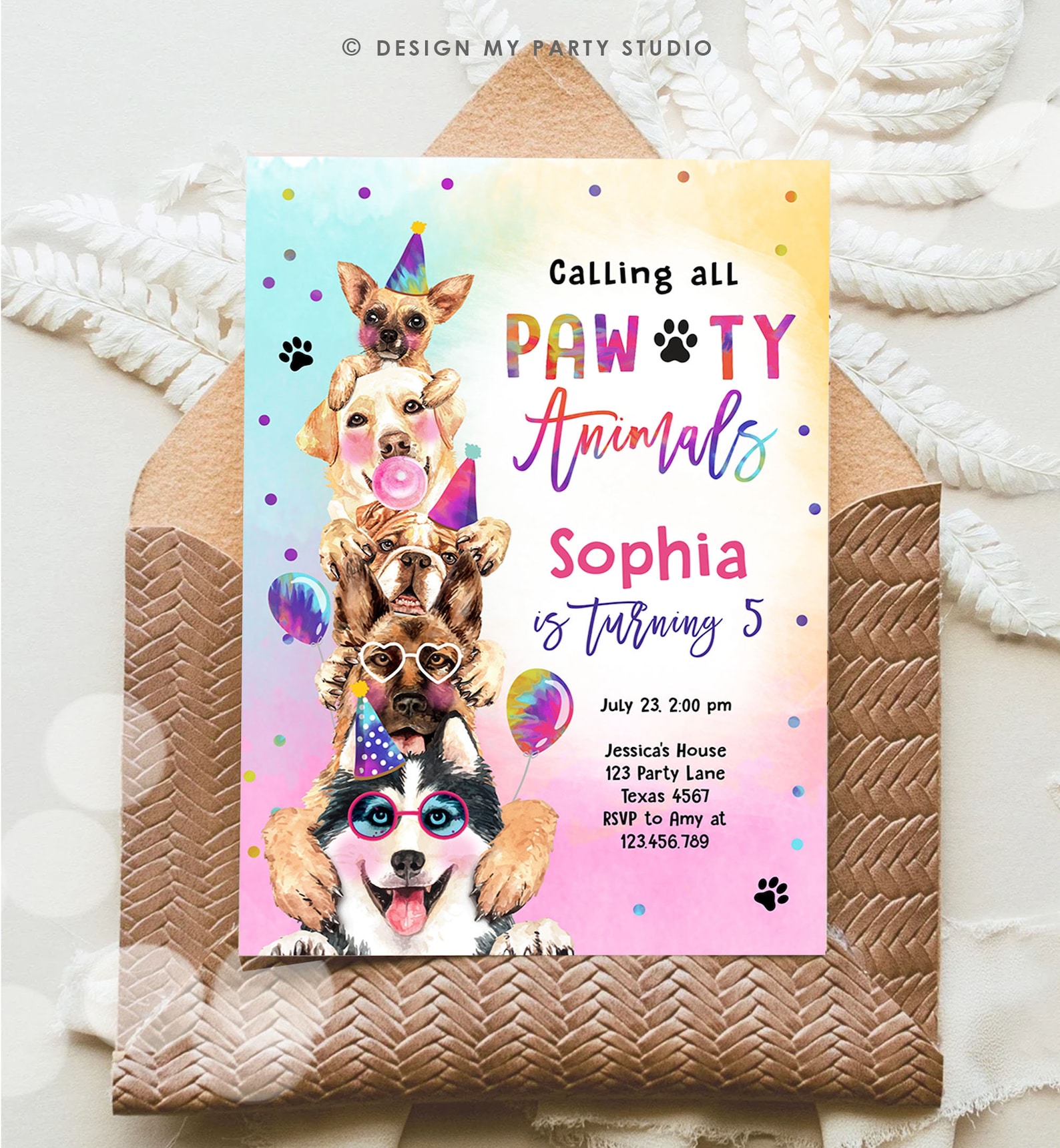 Editable Dogs Birthday Party Invitation Puppy Birthday Invite Calling ...