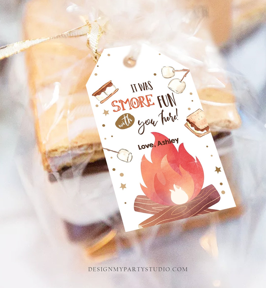 Editable S'more Favor Tags Thank You Backyard Bonfire Party Birthday ...