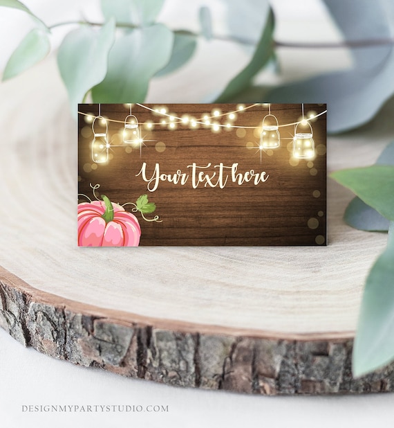Editable Pumpkin Food Labels Girl Pink Pumpkin Place Card Fall Tent ...