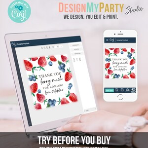 Editable Strawberry Blueberry Favor Tags Berry First Birthday Thank You ...