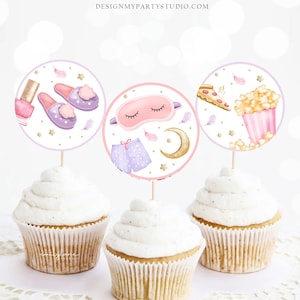 Sleepover Cupcake Toppers Slumber Party Favor Tags Girl Teen Birthday ...