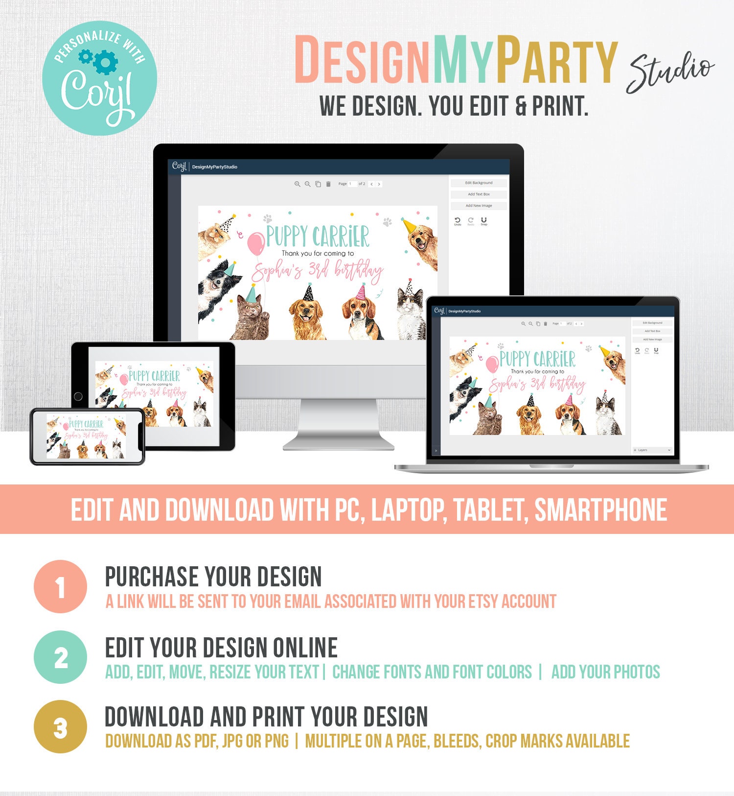 Editable Cats and Dogs Favors Puppy Carrier Box Label Puppy Birthday ...