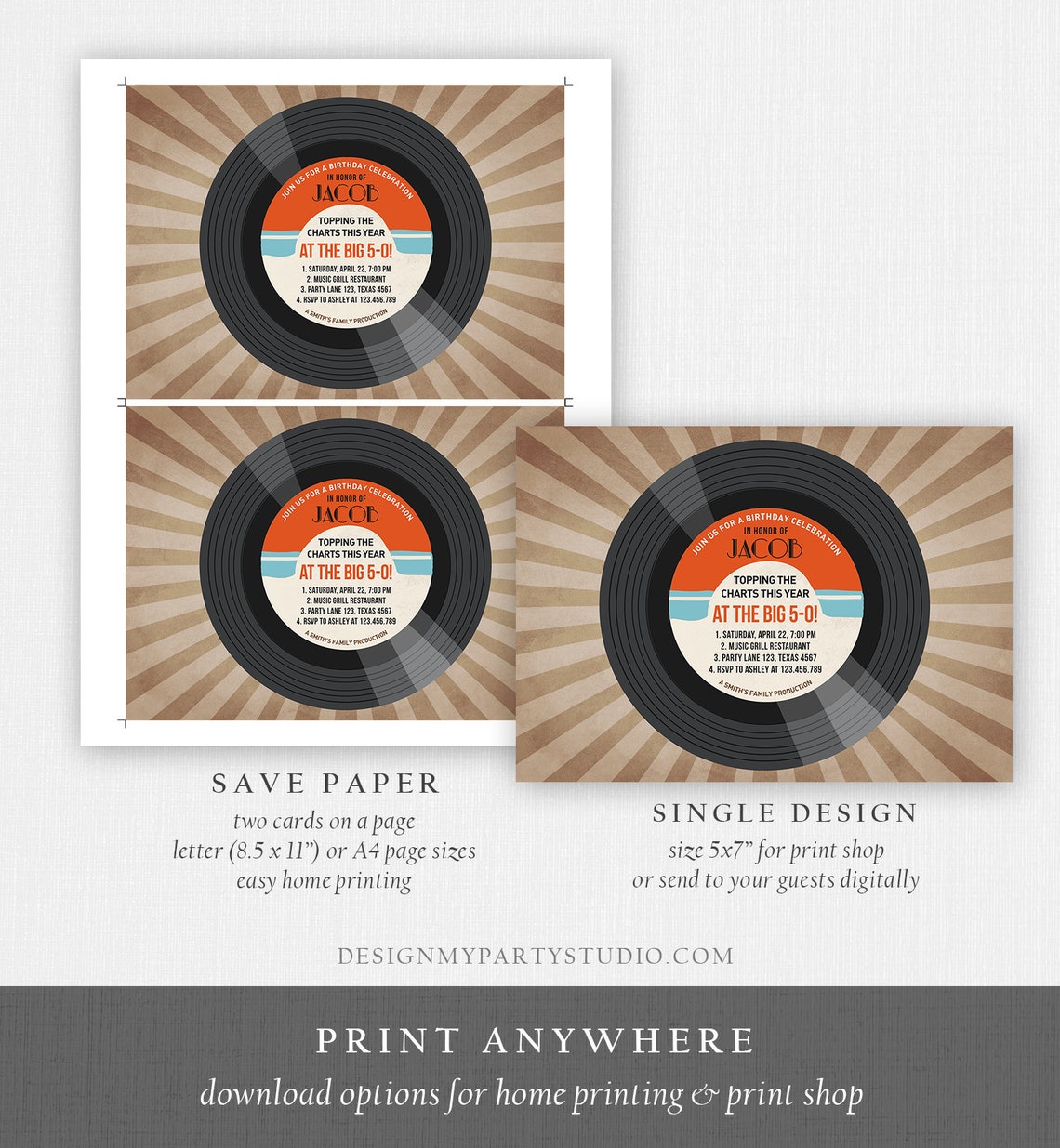 Editable Adult Birthday Invitation Vintage Vinyl Record Invite - Etsy