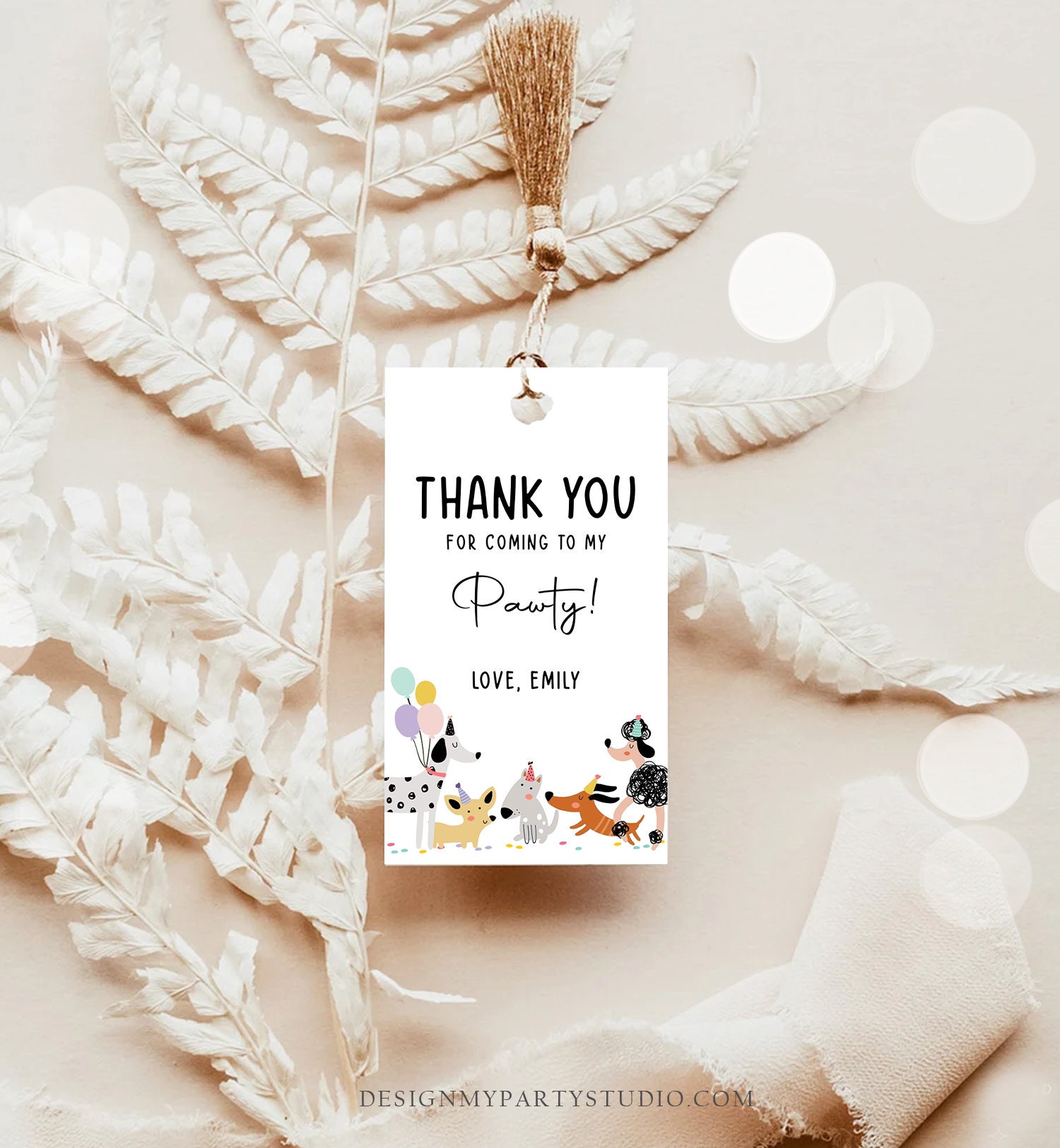 Editable Dog Favor Tags Puppy Dog Birthday Thank You Tag Girl Pink ...