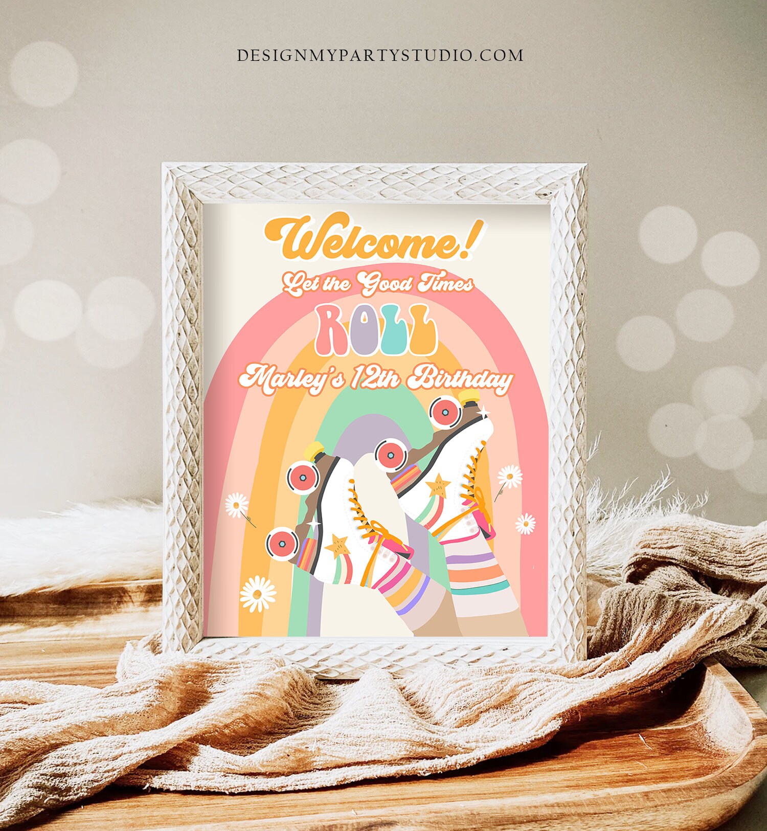Editable Roller Skate Birthday Welcome Sign Retro Skating - Etsy