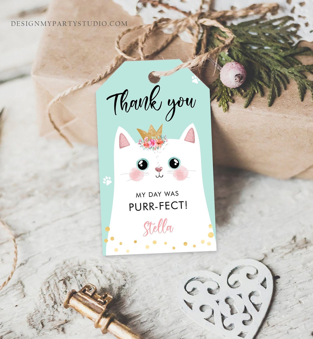 Editable Kitten Birthday Favor Tags Kitty Birthday Thank You Label Cat ...