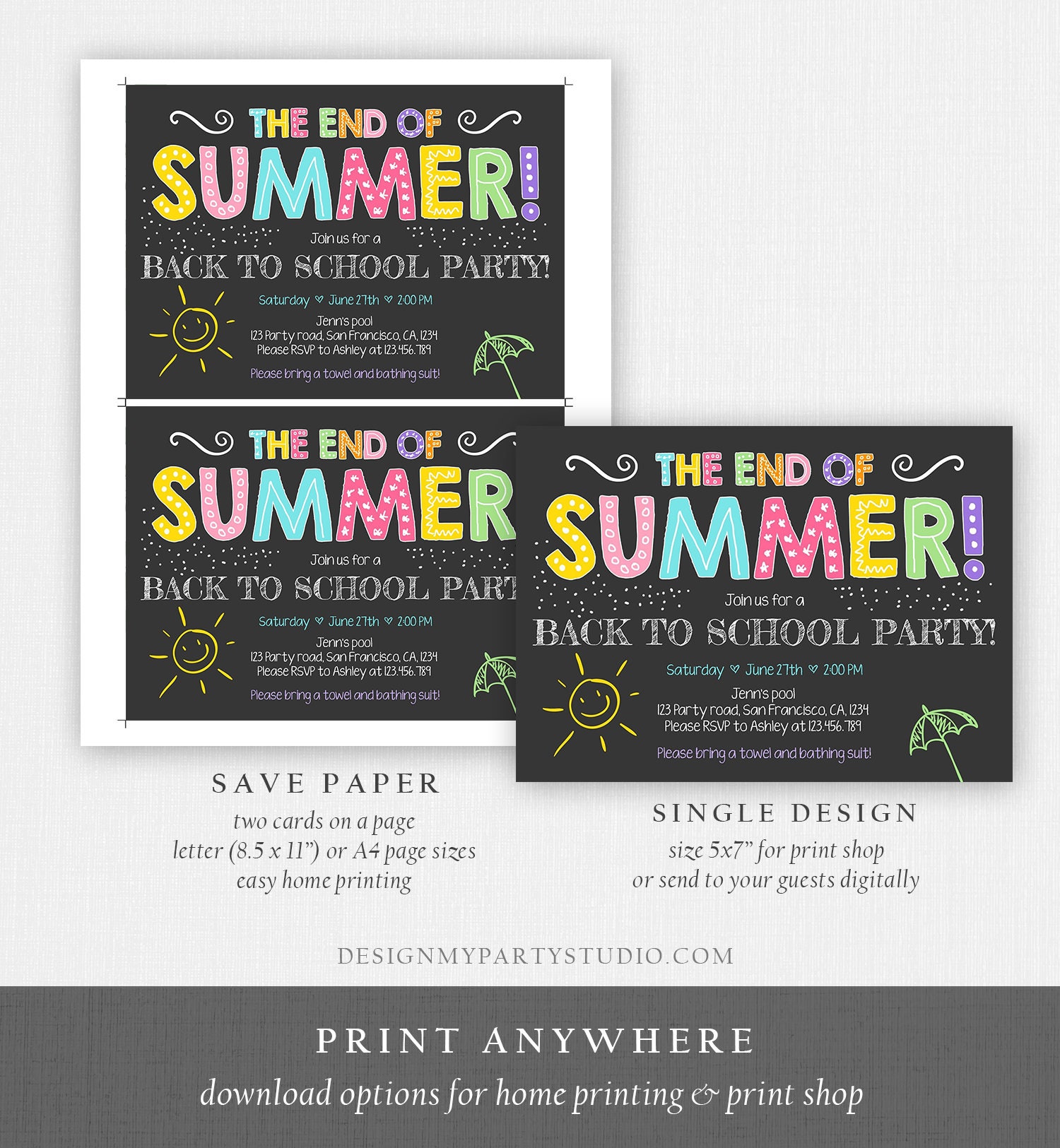 Editable End of the Summer Pool Party Invitation Back to - Etsy