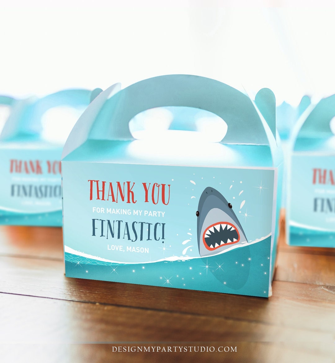 Editable Shark Gable Box Favor Label Shark Birthday Favor Box Label Boy ...