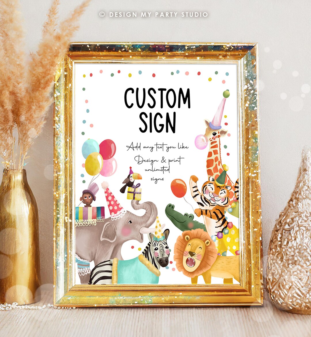 Editable Custom Sign Party Animals Sign Wild One Animals Decor Zoo ...