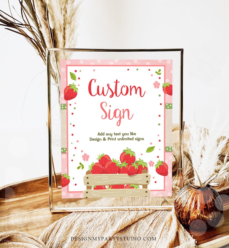Editable Custom Sign Strawberry Birthday Sign Berry Sweet - Etsy
