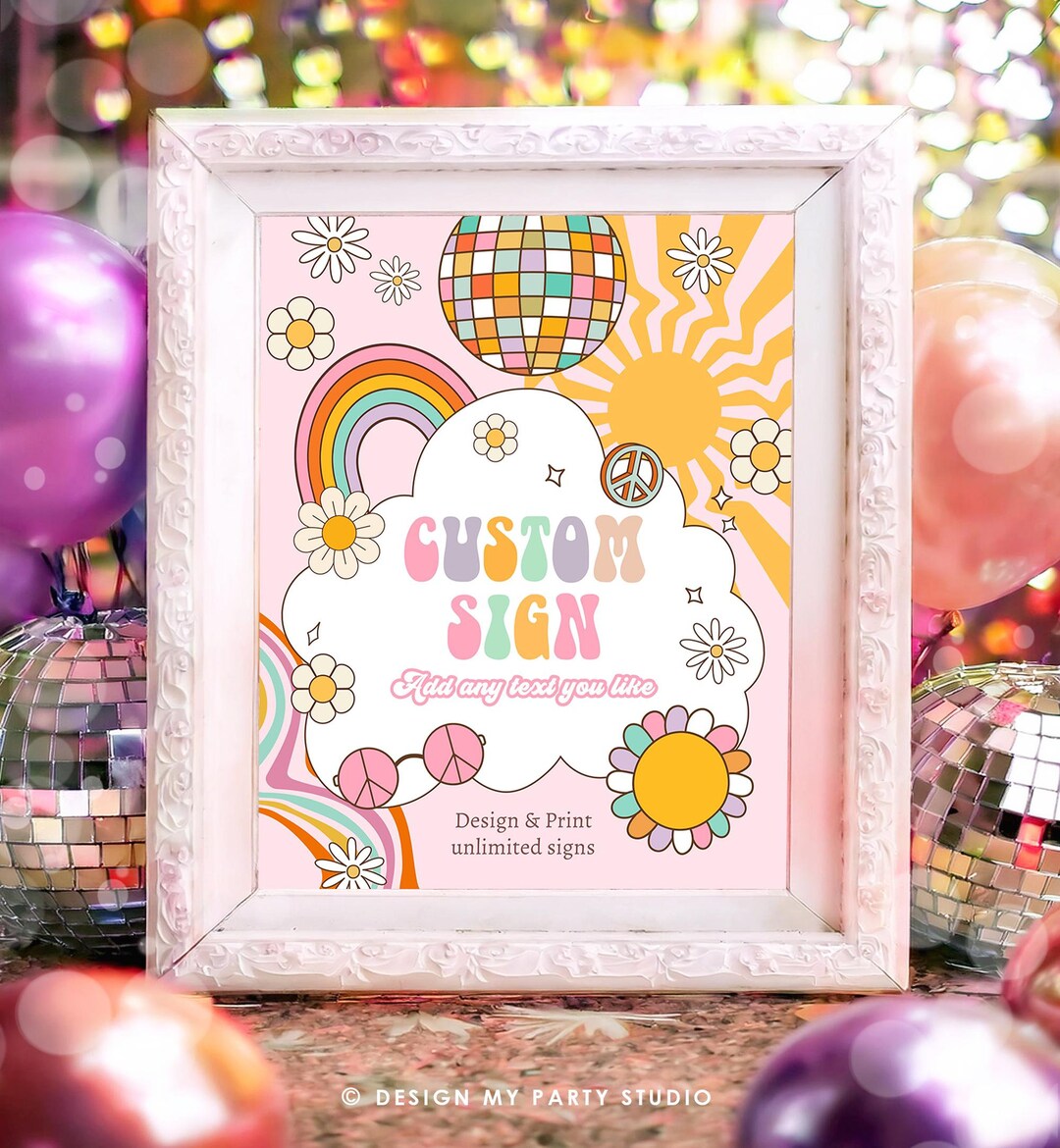 Editable Custom Sign Retro Groovy Birthday Party Disco Groovy Baby ...
